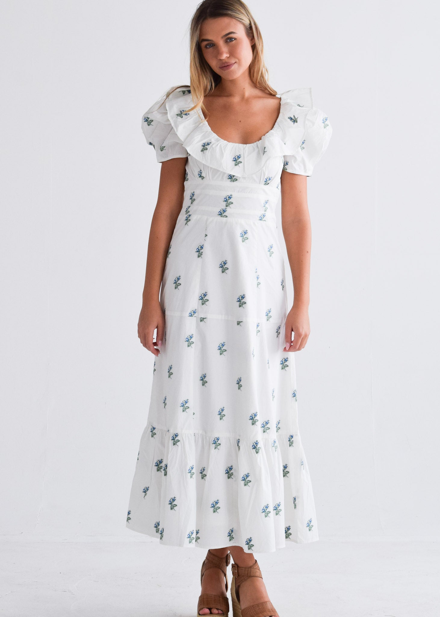 Never A Wallflower | Chloe Maxi Dress Blue Green Floral Jacquard ...