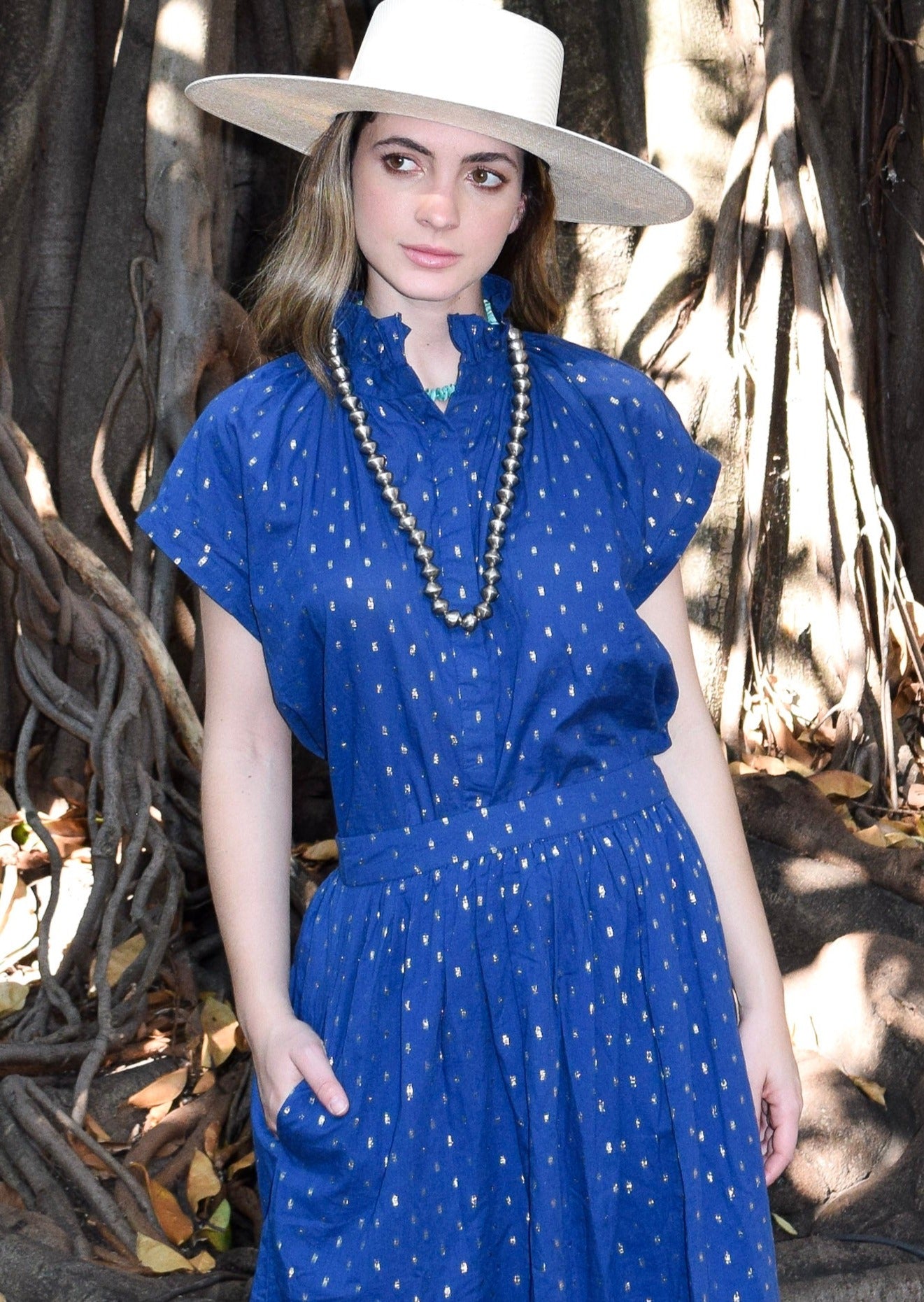 Never A Wallflower | Vicki Button Down Top in Navy Metallic Dot ...