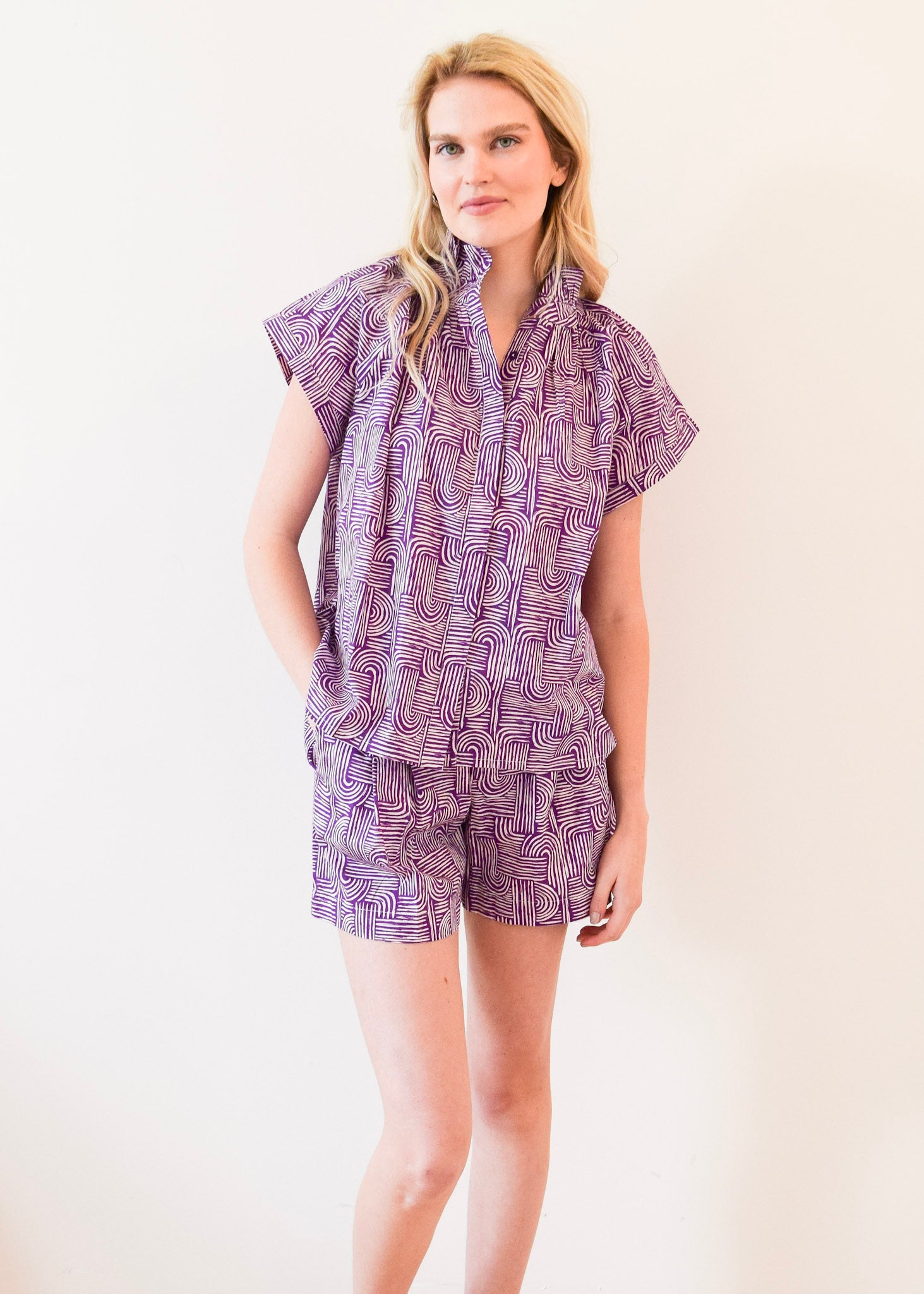 Never A Wallflower | Vicki Button Down Top Purple Swirl – NeverAWallflower