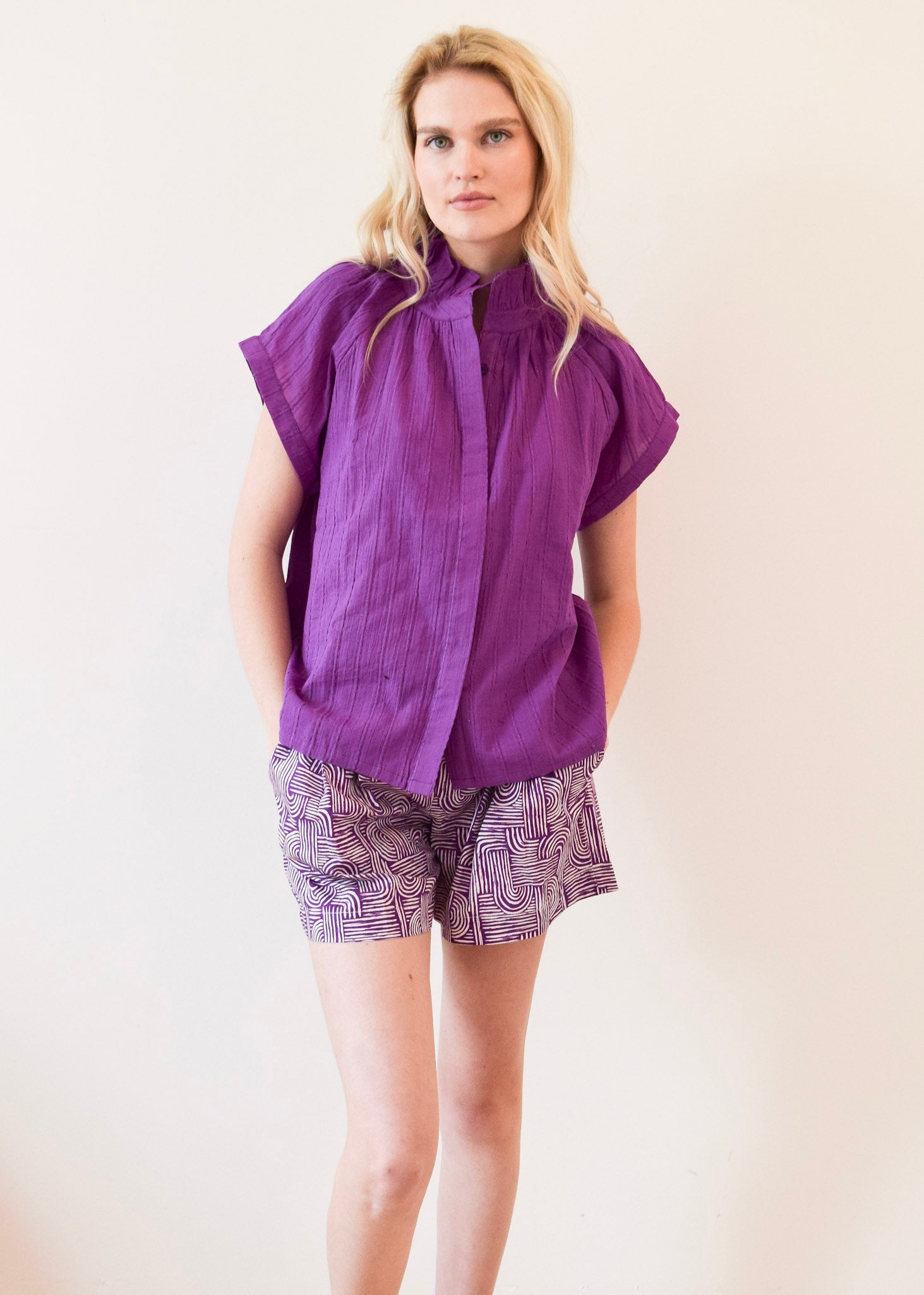 Never A Wallflower | Vicki Button Down Top Purple Pinstripe Solid ...
