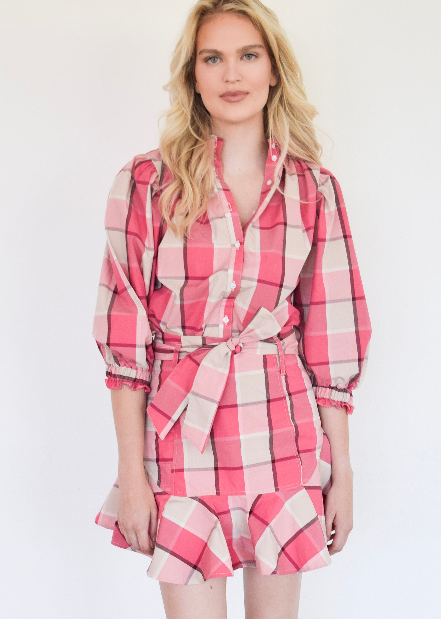 Never A Wallflower | Elastic Collar Top Pink Plaid – NeverAWallflower