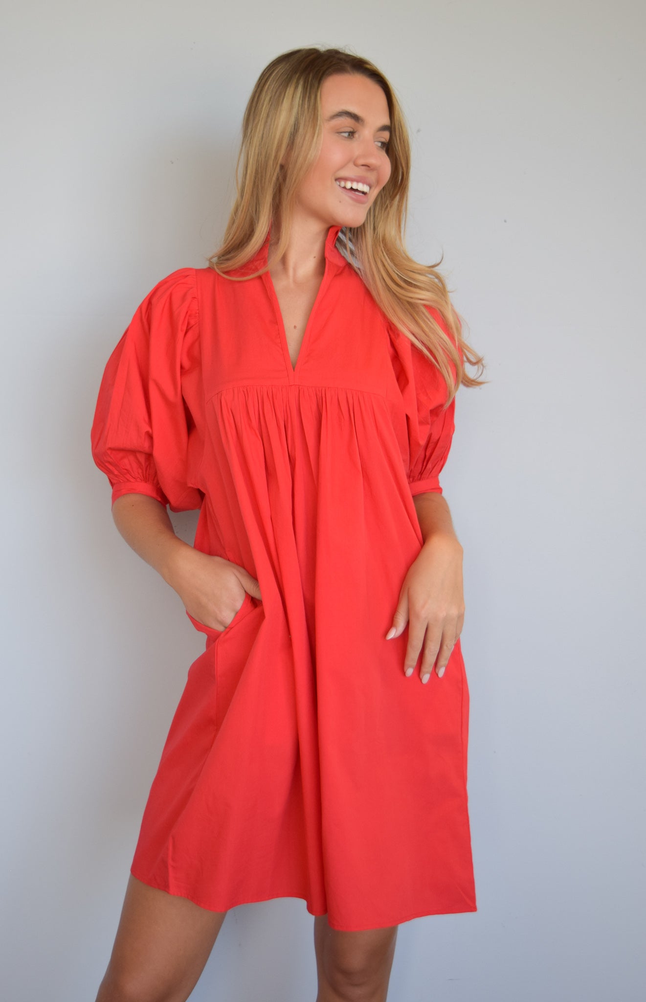 New Red Poplin High Neck Dress – NeverAWallflower